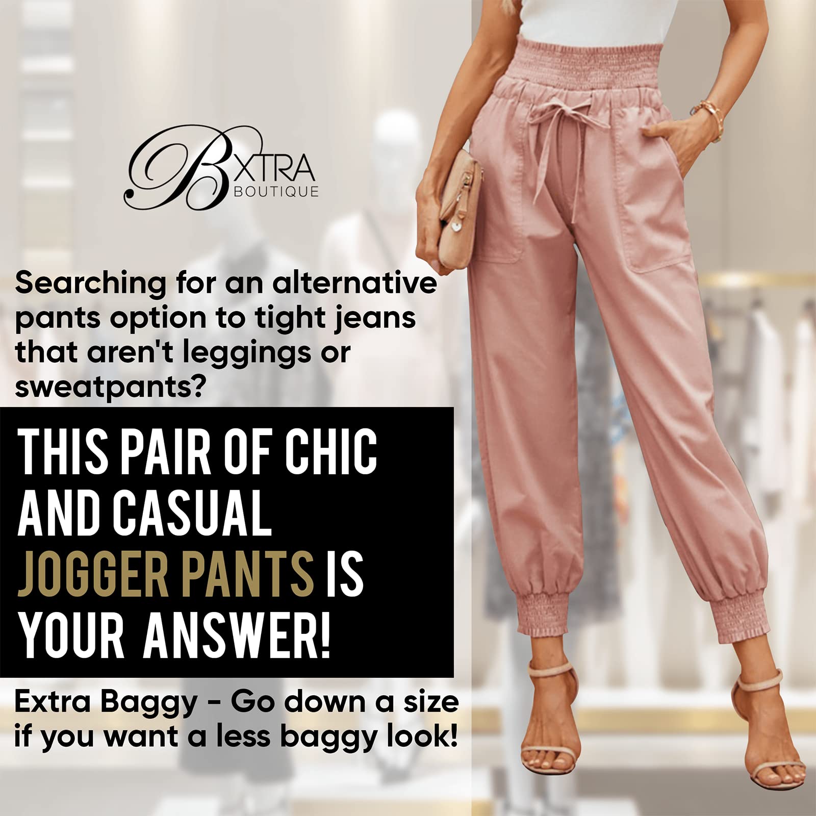 B XTRA BOUTIQUE Modern Trendy Fashion Joggers for Women Pink Medium Stylish Classic Style Comfortable 65% Cotton 35% Spandex