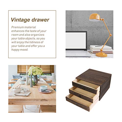 Cabilock Storage Wood Tier Accessories Office Cosmetics Drawer Shallow Kitchen Counter Sundry Cosmetic Wooden Supplies Container Holder Layer Organiser Drawers Retro Stackable Jewelery