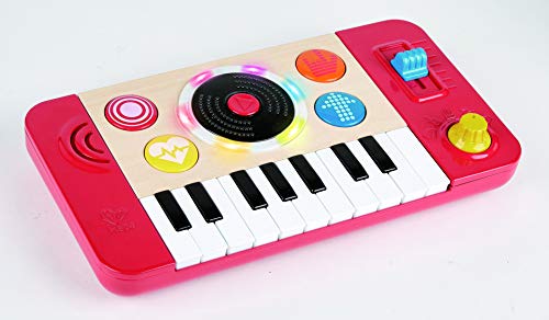 Hape Kids Portable DJ Mix and Spin Studio Music Toy Playset with Lights, Sound, and 18 Key Keyboard for Kids Ages 1 to 5 Years , Red