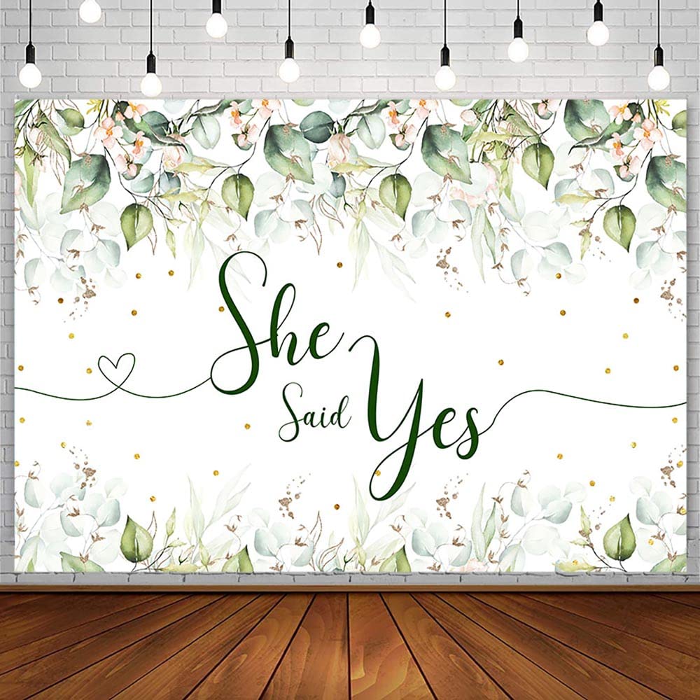 Sendy 7x5ft Bridal Shower Backdrop She Said Yes Greenery Eucalyptus Leaf Party Decorations Supplies Gold Glitter Wedding Bride to Be Engagement Photography Background Banner Cake Table Photo Props