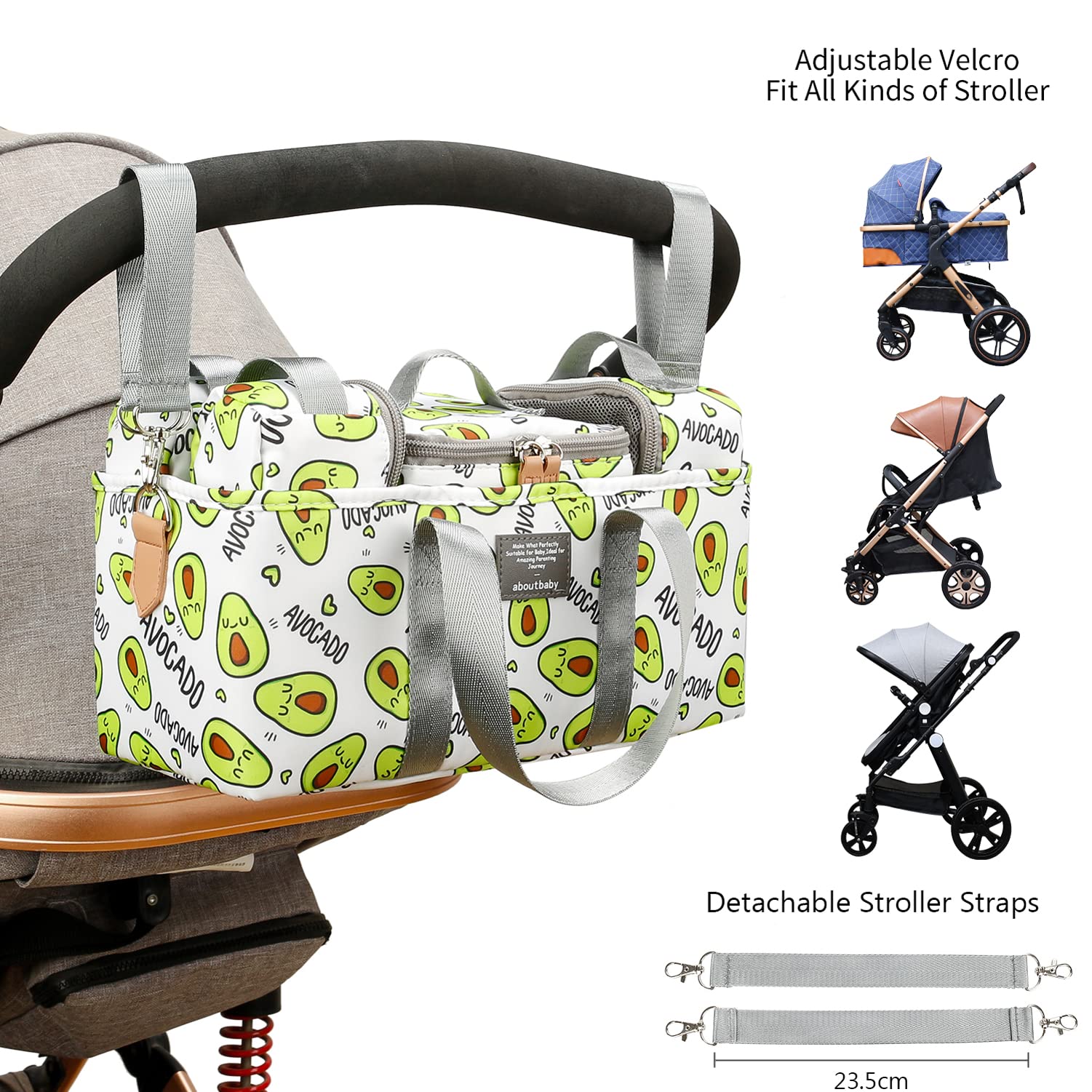 Baby Stroller Organizer Bag, Universal Stroller Caddy Organizer Large Space Multiple Pockets Stroller Bag Organizers with Insulated Pocket for Bottle, Diaper, Baby Items - Fit Most Strollers