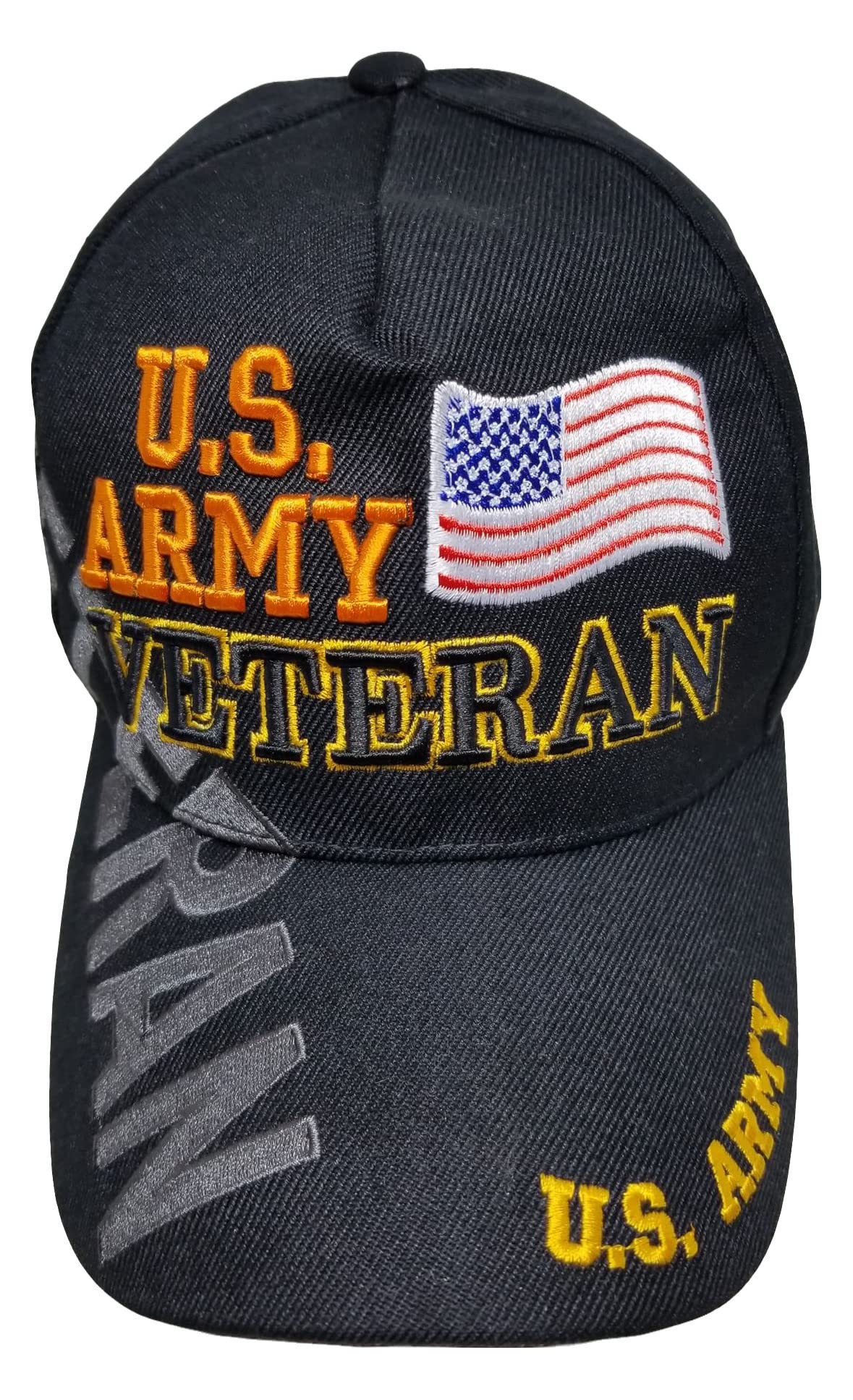 Army Black Baseball Cap US Veteran V American Flag USA Hat United States (Army Veteran Cap Black Side Shadow)