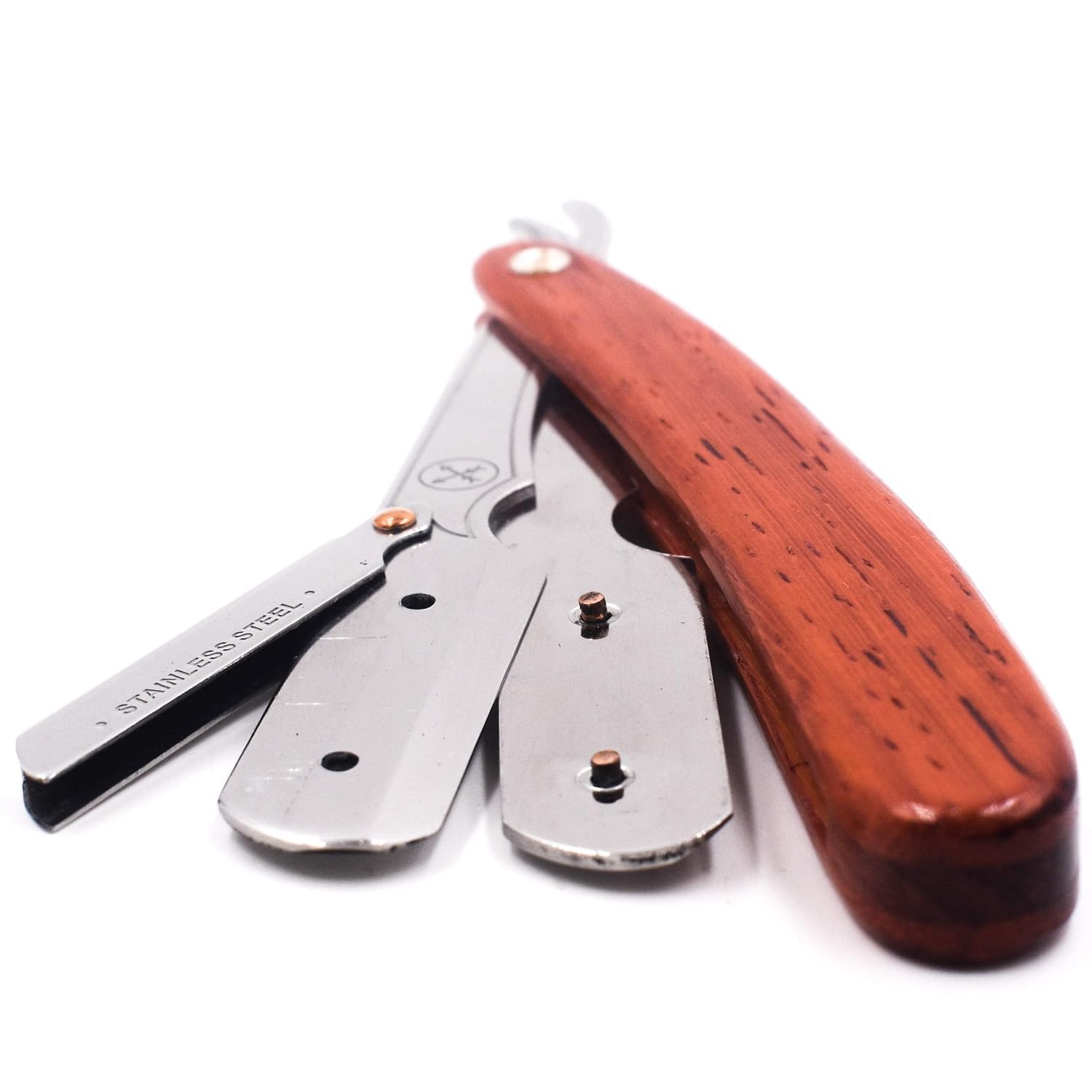 Parker SRRW, Rosewood Wood Handle Straight Edge Barber Razor with Stainless Steel Blade Arm for Professionals, 5 Blades Included
