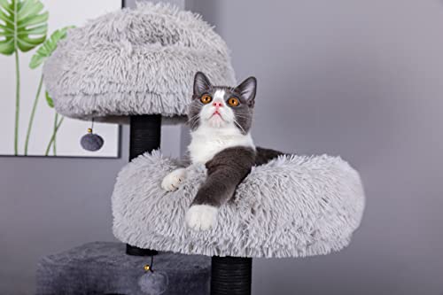 Catry Babylon Cat Tree - A Dynamic Complex Cat Tower with Cat Hammock, Scratching Post, and Playful Toys Invariably Trap Kitten to Stay Around This Easy Assembled Sturdy Cat Furniture, Classic Grey