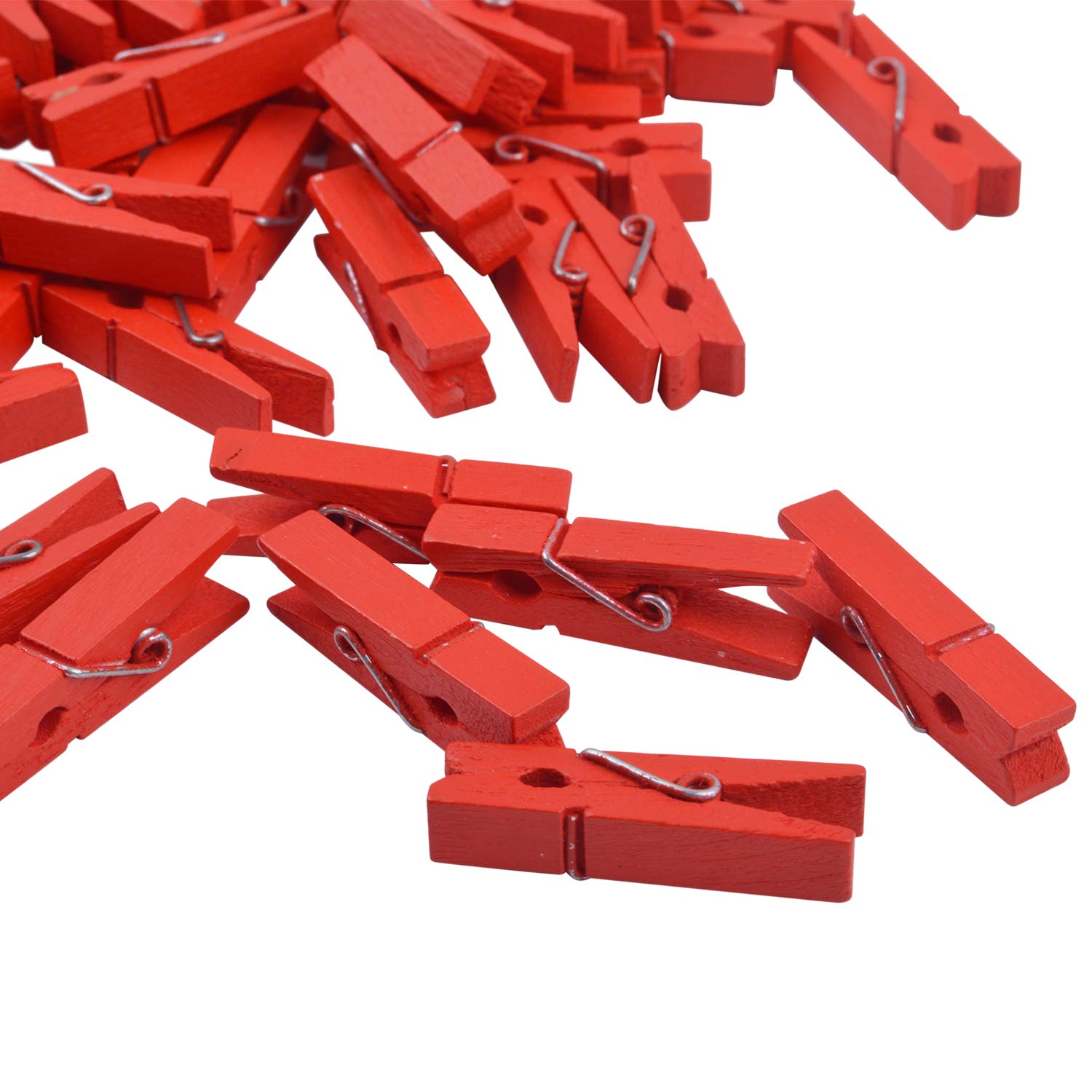 BronaGrand 100pcs Mini Red Wooden Utility Paper Clip, Clothespins Clip, Clothes Line Clips,Photo Clips