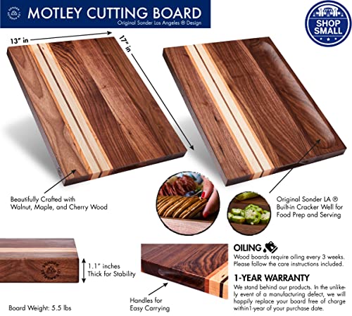 Sonder Los Angeles, Large Walnut/Cherry/Maple Wood Cutting Board for Kitchen, Charcuterie Wooden Board, Sorting Compartment, Reversible 17x13x1.1 in (Gift Box Included)