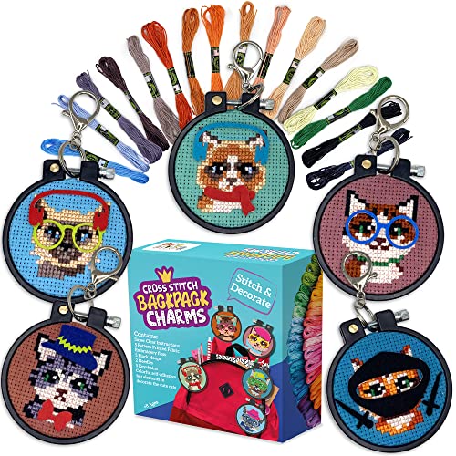 Cats 5 Stamped Cross Stitch Kits for Kids.Needlepoint Kits for Beginners. Embroidery Kit for Kids. Crossstitch Kit for Beginners and Girls (Cats)