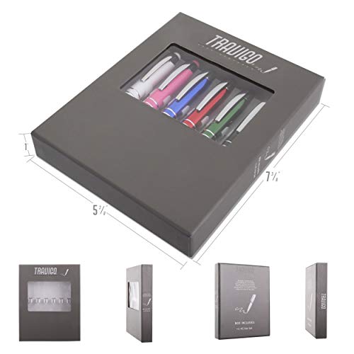 Travigo 6-Pack 3-in-1 Capacitive Stylus Tip Ballpoint Metal Pen with LED Light Set | Black Blue Red Green Pink White
