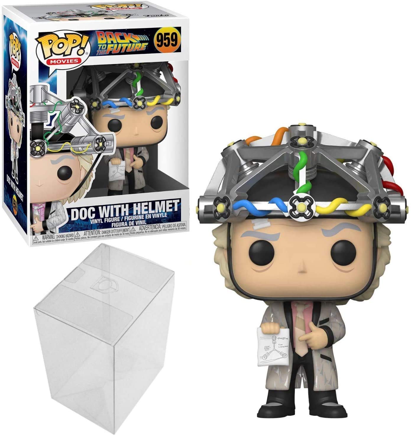 Funko Pop! Movies: Back to The Future - Doc with Helmet Bundle with 1 PopShield Pop Box Protector