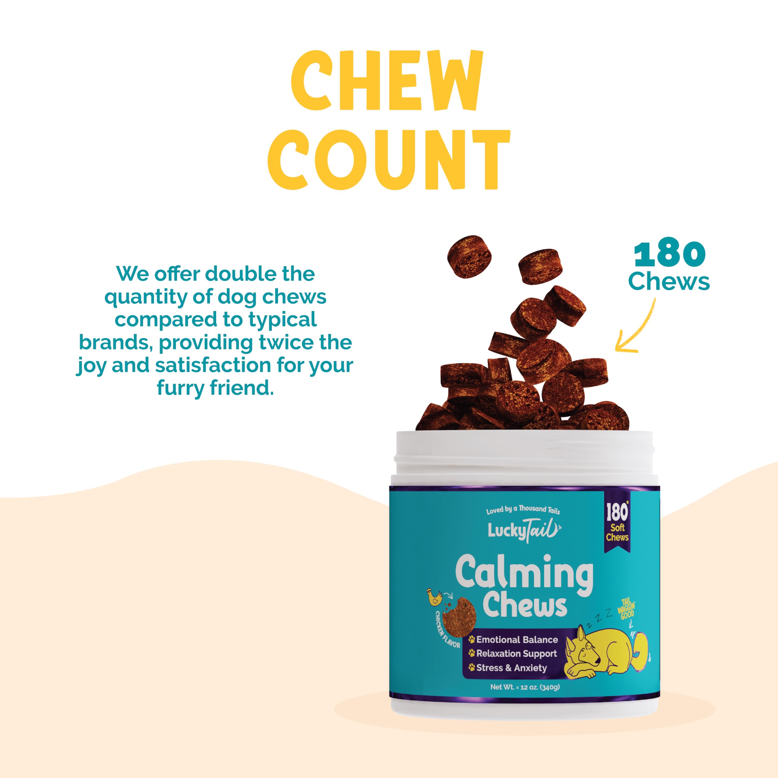 LuckyTail Dog Calming Chews โ Anxiety Treats - Hemp - Melatonin for Dogs - Magnesium - Calming Aid for High Stress Separation Thunderstorms Fireworks