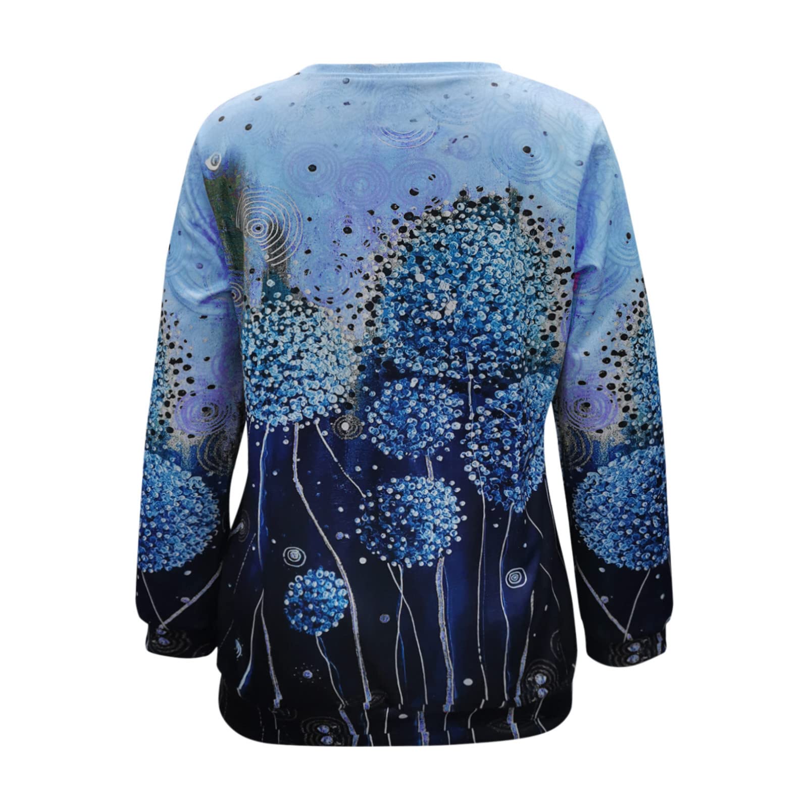 Women's Round Neck Long Sleeve Top Casual Dandelions Print Top Blouse Basic Loose Fit Crew Neck Graphic Tees