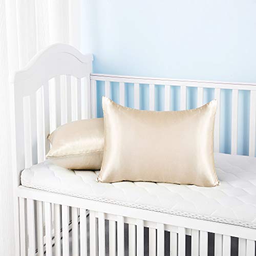 LCBD Silky Satin Toddler Pillowcases Set of 2, Super Soft Travel Pillow Covers, Small Kids Pillow Cases with Envelope Closure, 13"x 18", Champagne