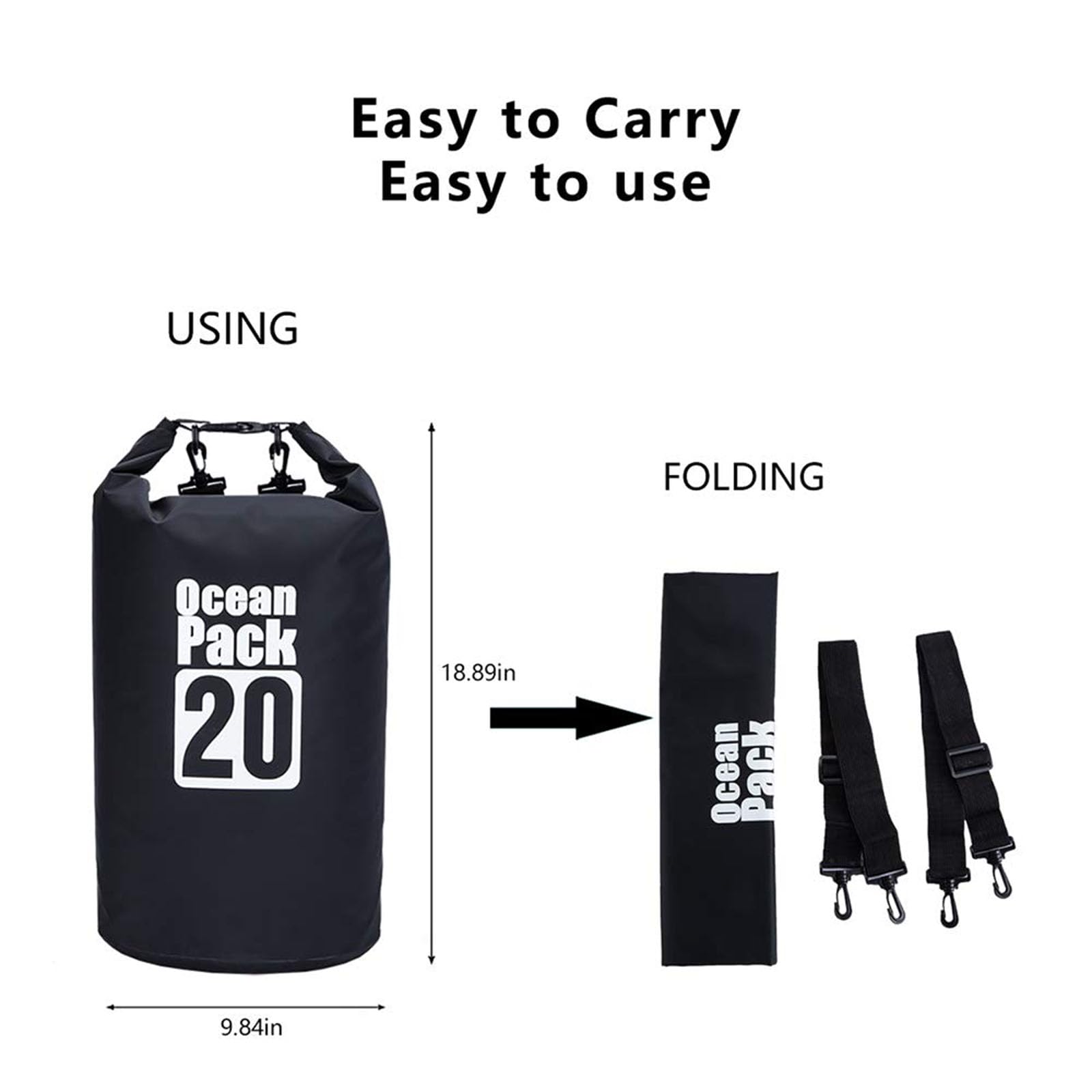 AKJMMZ Waterproof Dry Bag, 20L Roll Top Lightweight Dry Storage Bag Backpack for Travel, Swimming, Boating, Kayaking, Camping and Beach