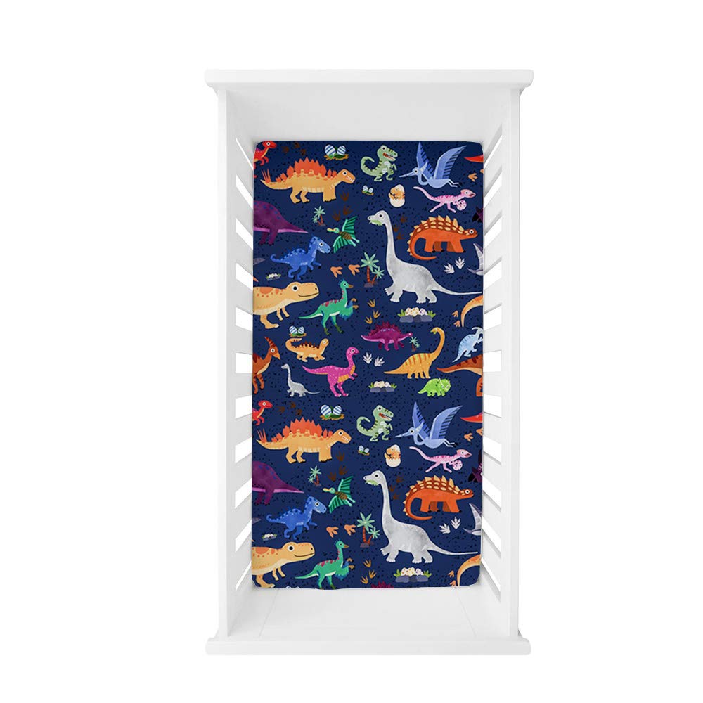 Baby Soft Crib Sheet and Baby Minky Blankets with Blue Dinosaur Printed