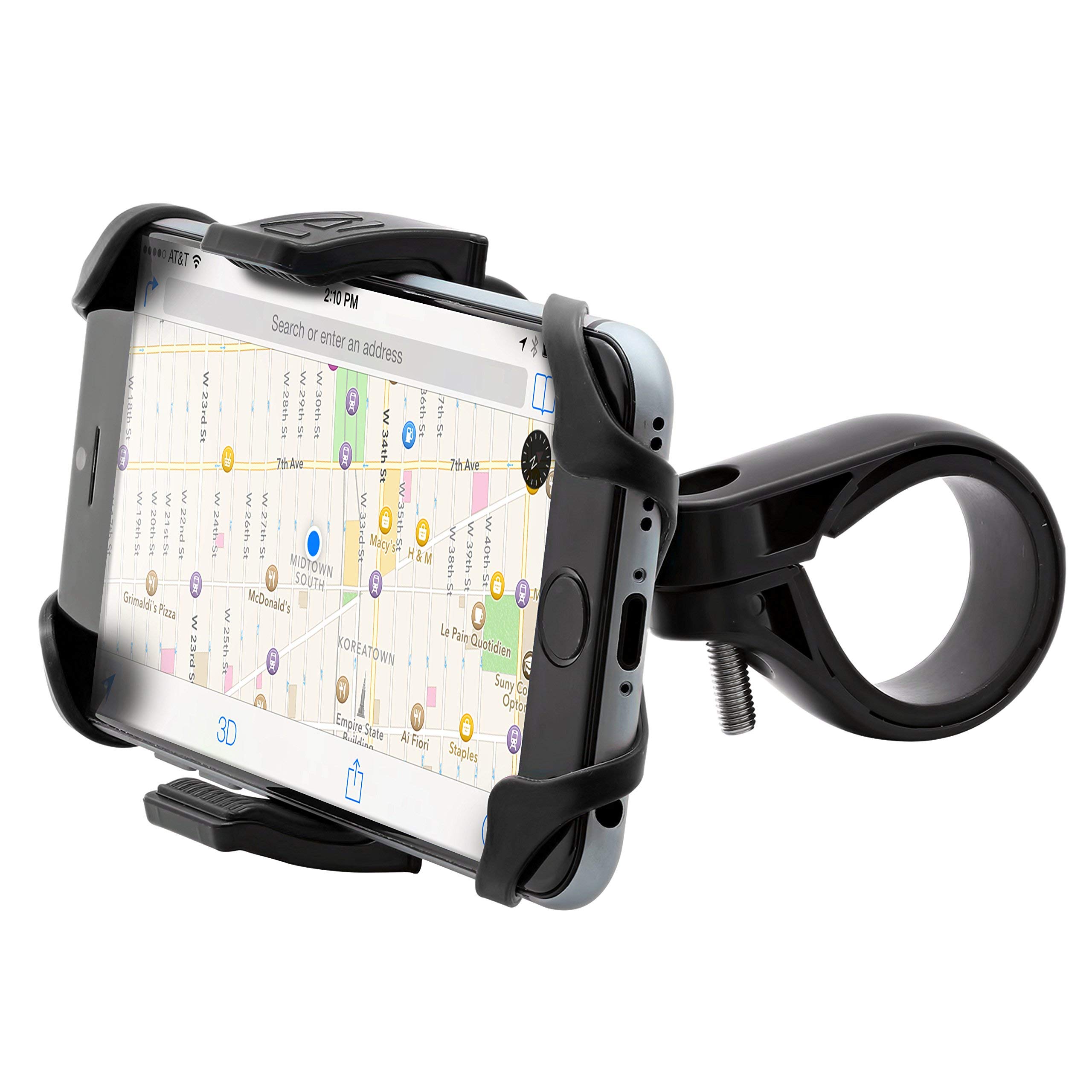 Aduro U-Grip Plus Universal Bike Mount - for Motorcycle, Handlebar, Roll Bar, iPhone X Xs 7 6 6s 7 Plus 5 5s 5c Bike Mount for All Android Smartphones, and GPS Holder (Black/Black)