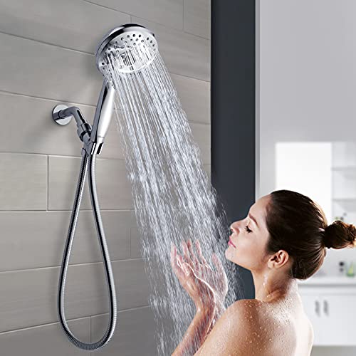 Atthomie Modern Shower Head with 6 Spray Settings, Anti-Clog Detachable & Removable, 60 Inch Stainless Steel Hose, Adjustable Brass Joint, Tool-Free Installation