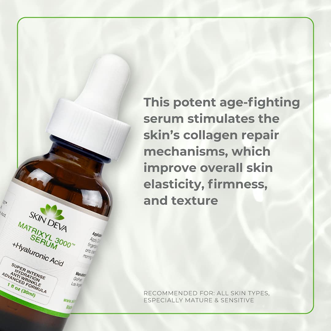 SKIN DEVA 1 fl oz Matrixyl 3000 with Hyaluronic Acid Serum Peptides Serum For Face Hydration with Hyaluronic Acid Stimulates Collagen Repair Mechanisms Lightweight Anti Aging Moisturizer