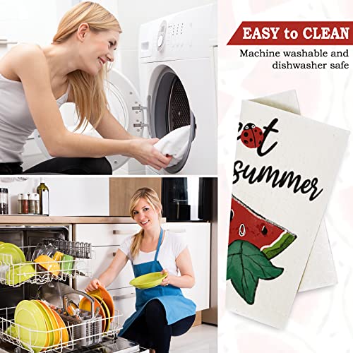 AnyDesign Watermelon Swedish Kitchen Dishcloth Summer Cotton Kitchen Towel Fruit Truck Dish Towels Reusable Absorbent Cleaning Dish Cloths for Housewarming Cleaning Wipes, 4Pcs, 7 x 8 Inch