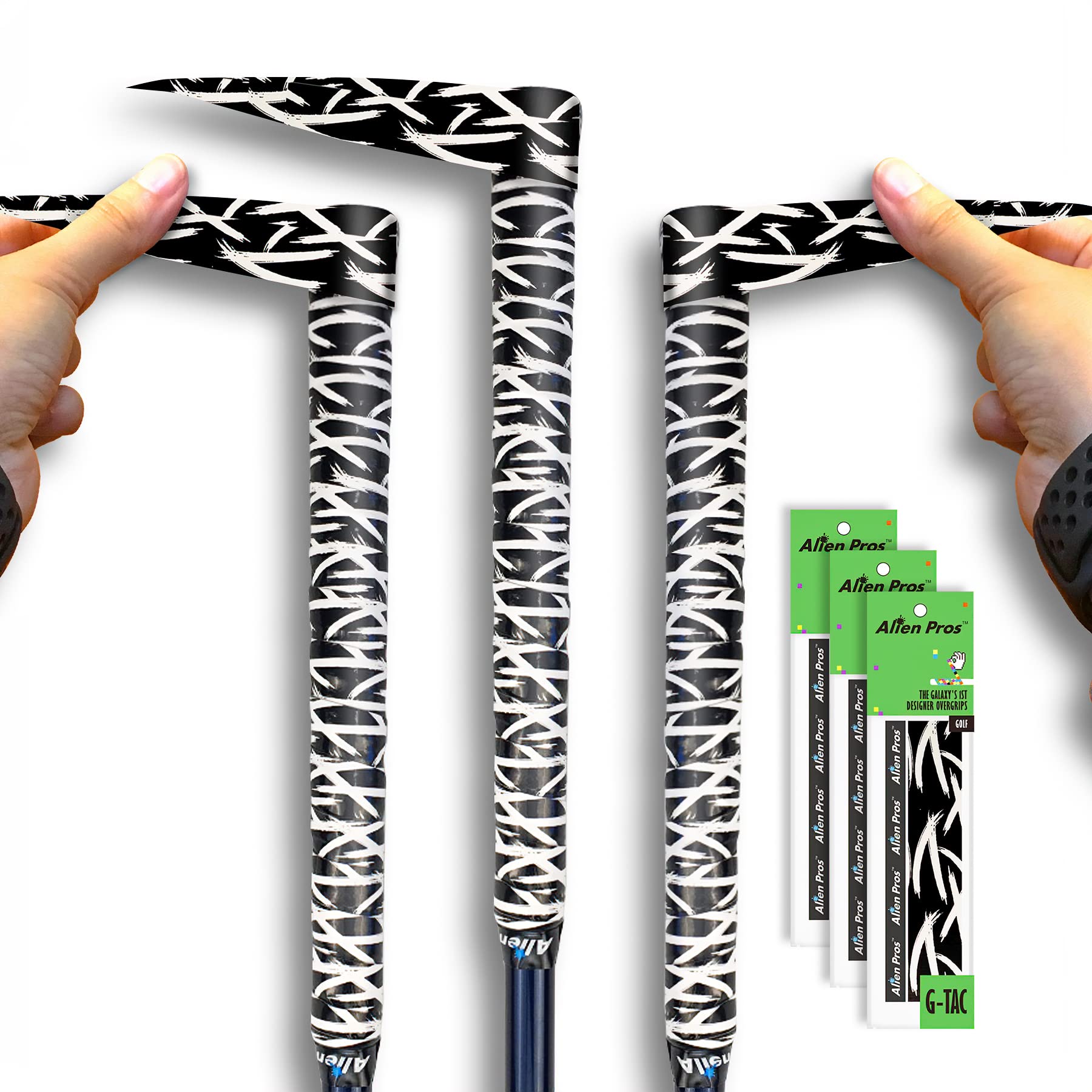ALIEN PROS Golf Grip Wrapping Tapes (3-Pack) - Innovative Golf Club Grip Solution - Enjoy a Fresh New Grip Feel in Less Than 1 Minute (3-Pack, Hyperplanes)