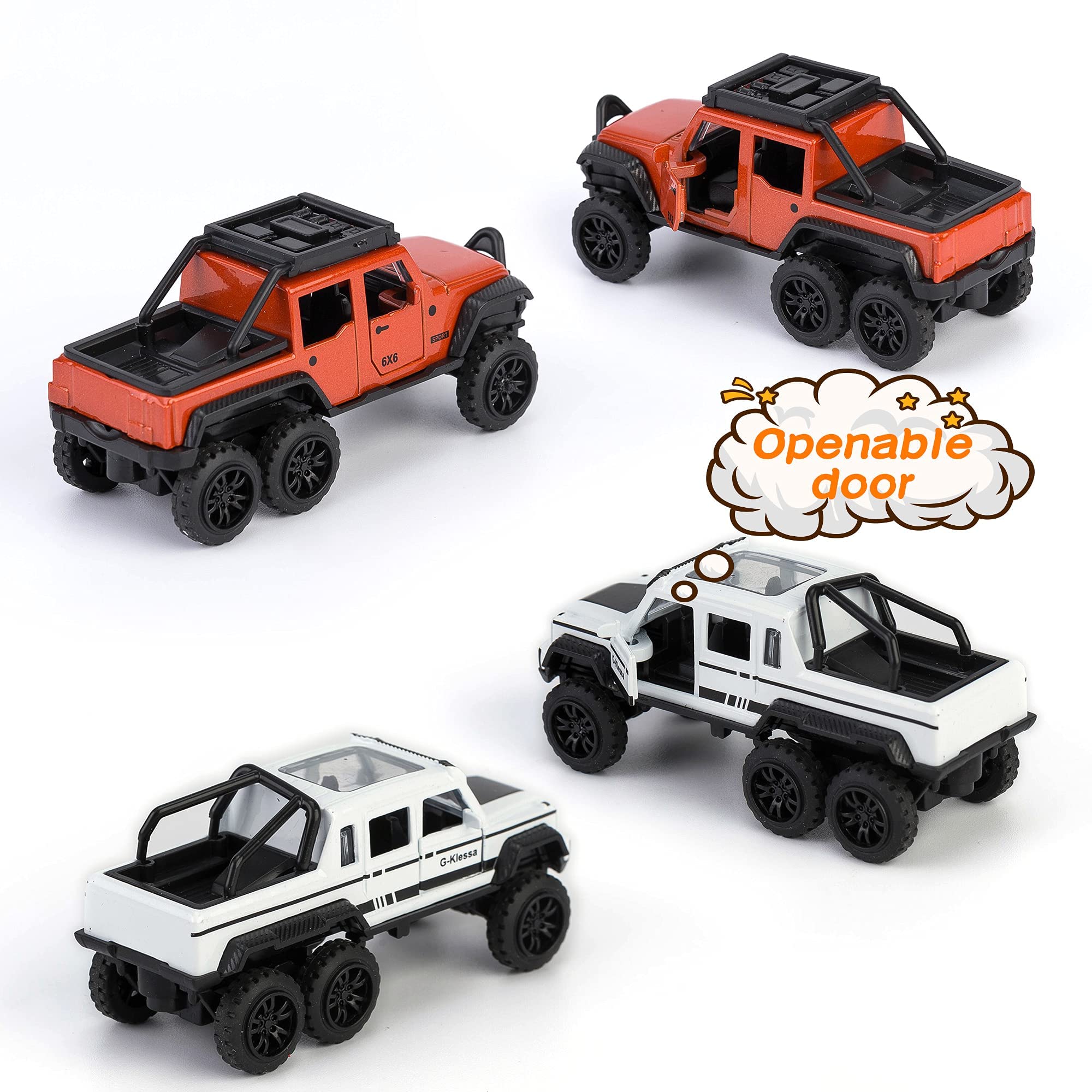 KIDAMI Diecast Toy Trucks 4 Pack Pull Back Toy Cars Openable Doors Off-Road Car Toys Birthday Gift for Boys and Toddlers (Original)