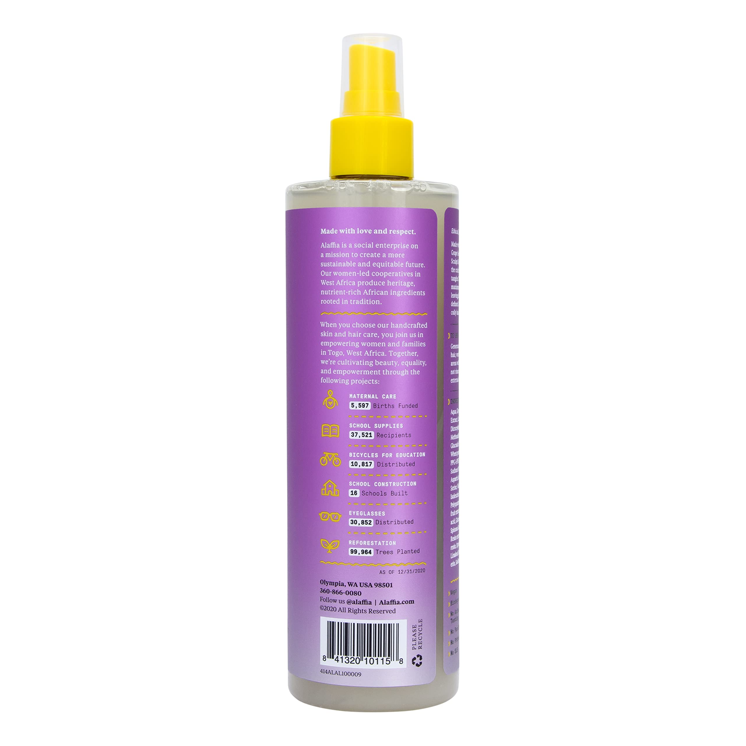 Alaffia Hair Care, Beautiful Curls Detangling Spray, Thick & Curly Hair Products, Shea Butter and Grape Seed Extract for Maximum Hydration in a Leave in Conditioner, 12 Fl Oz