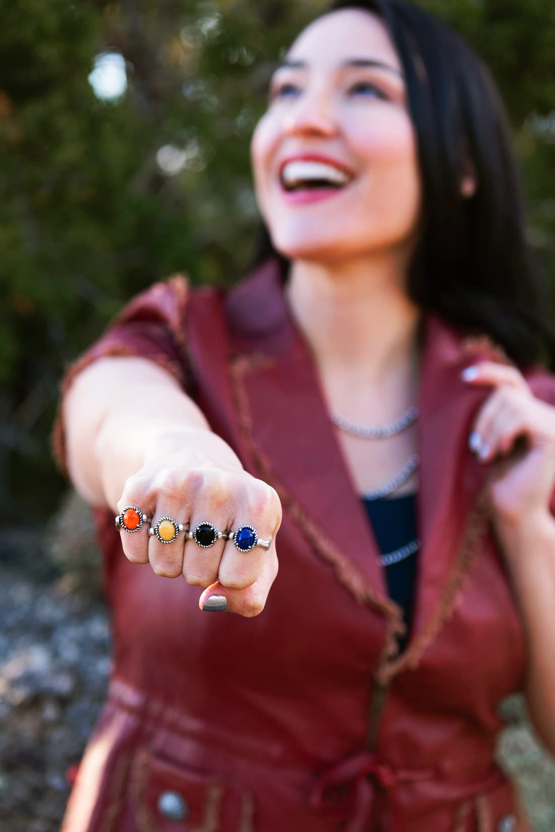 American West Sterling Silver Women's Revesable Ring Black Agate Gemstone Thunderbird Symbol Design Size 8