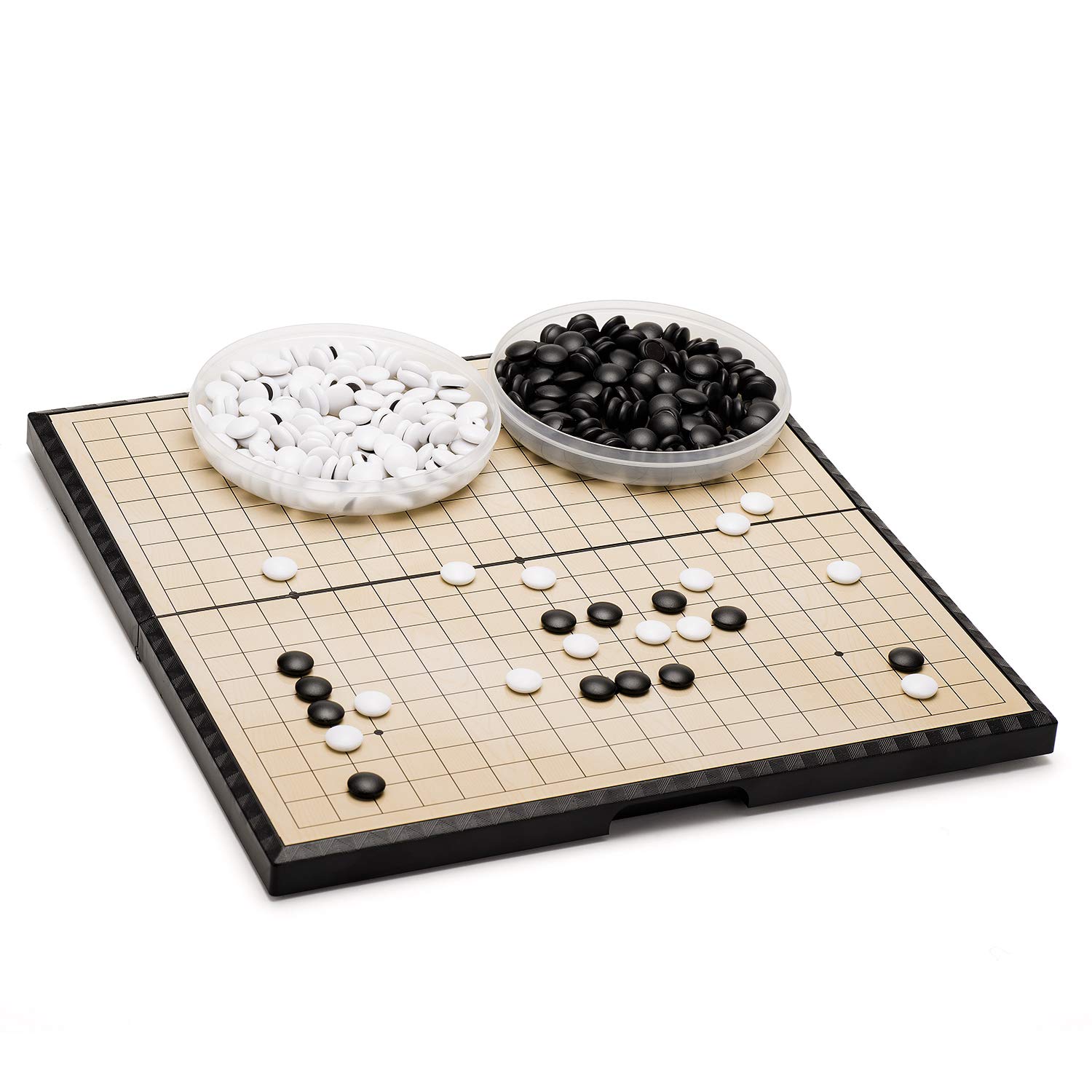 AMEROUS 11 Inches Magnetic Go Game Set (19 x 19), Travel Foldable Board Game Set with Magnetic Plastic Stones & Go Game Rules for Beginner, Kids, Adults (Weiqi)