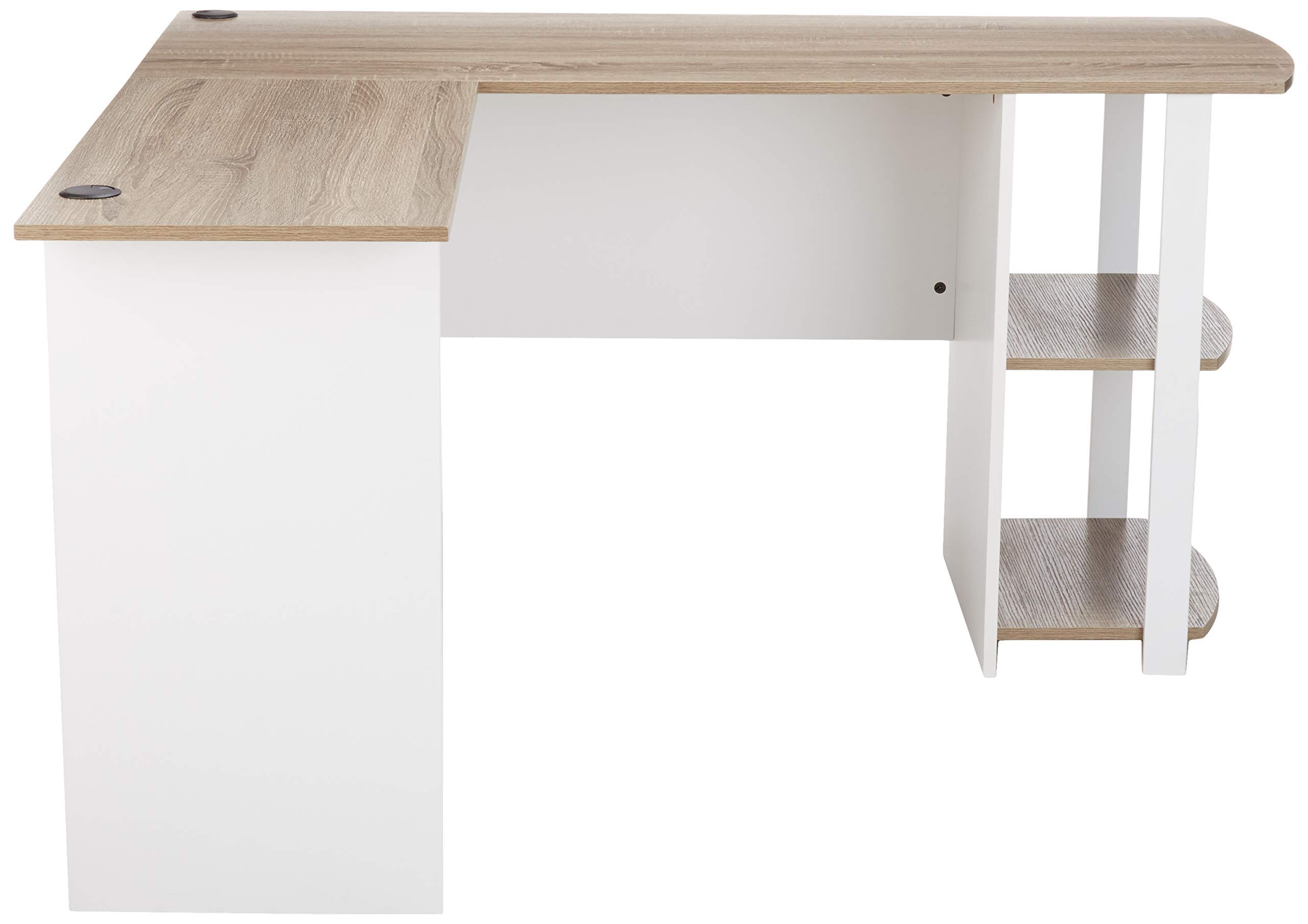 Ameriwood Home Dakota L-Shaped Desk with Bookshelves, White/Sonoma Oak