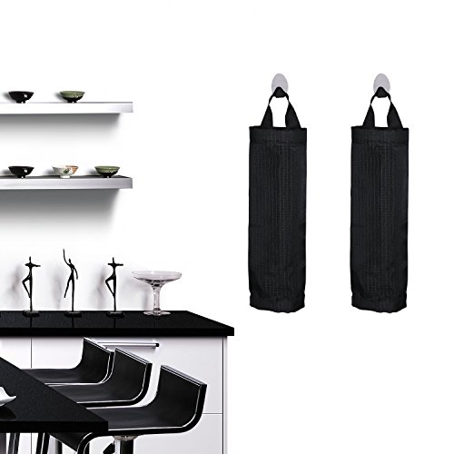 Mesh Garbage Bag Sulimy Plastic Bag Holder Dispensers 2pcs Folding Hanging Storage Bag Trash bags Holder Organizer Recycling Grocery Pocket Containers with 2 Hooks for Home and Kitchen Black