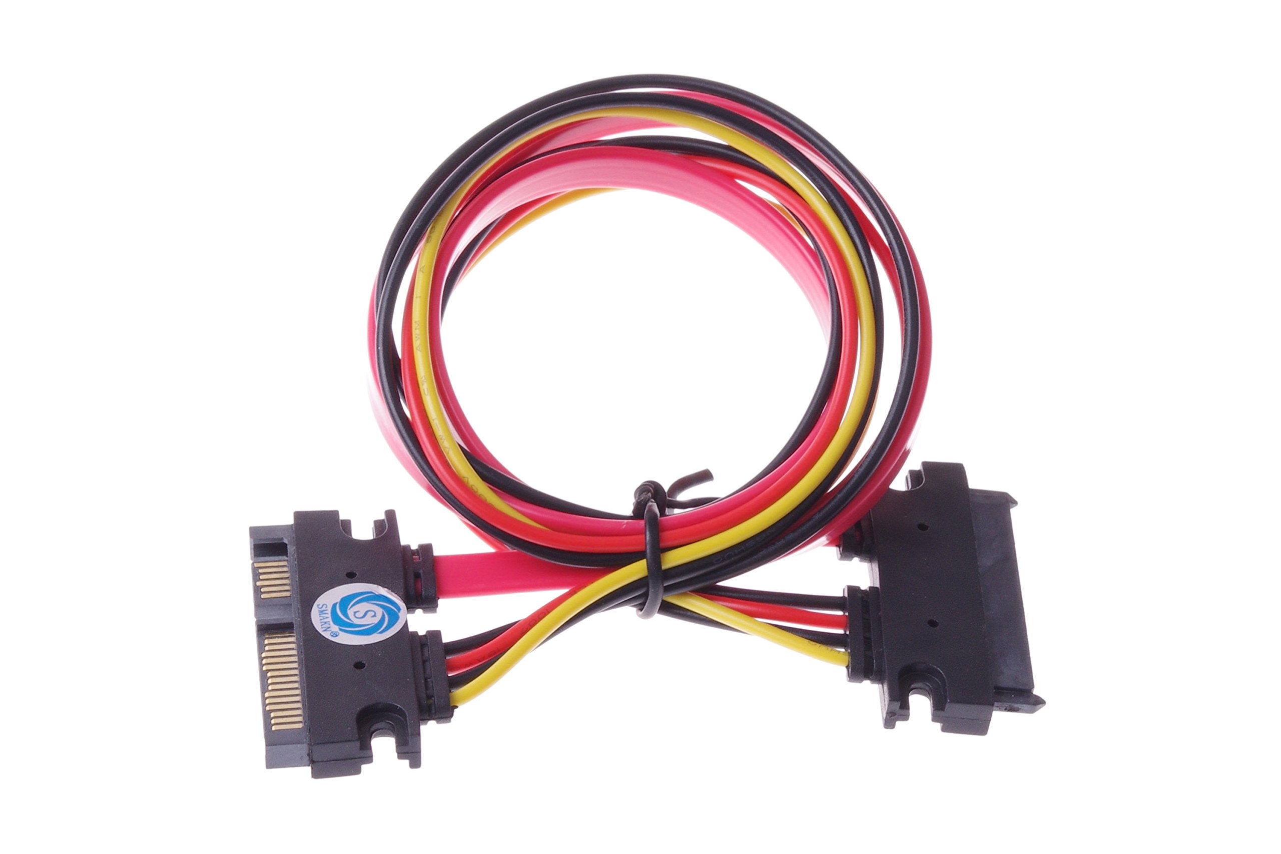SMAKN(TM) 22-pin (7+15) Sata Male to Female Data and Power Combo Extension Cable - Slimline Sata Extension Cable M/f - 20inch (50cm)