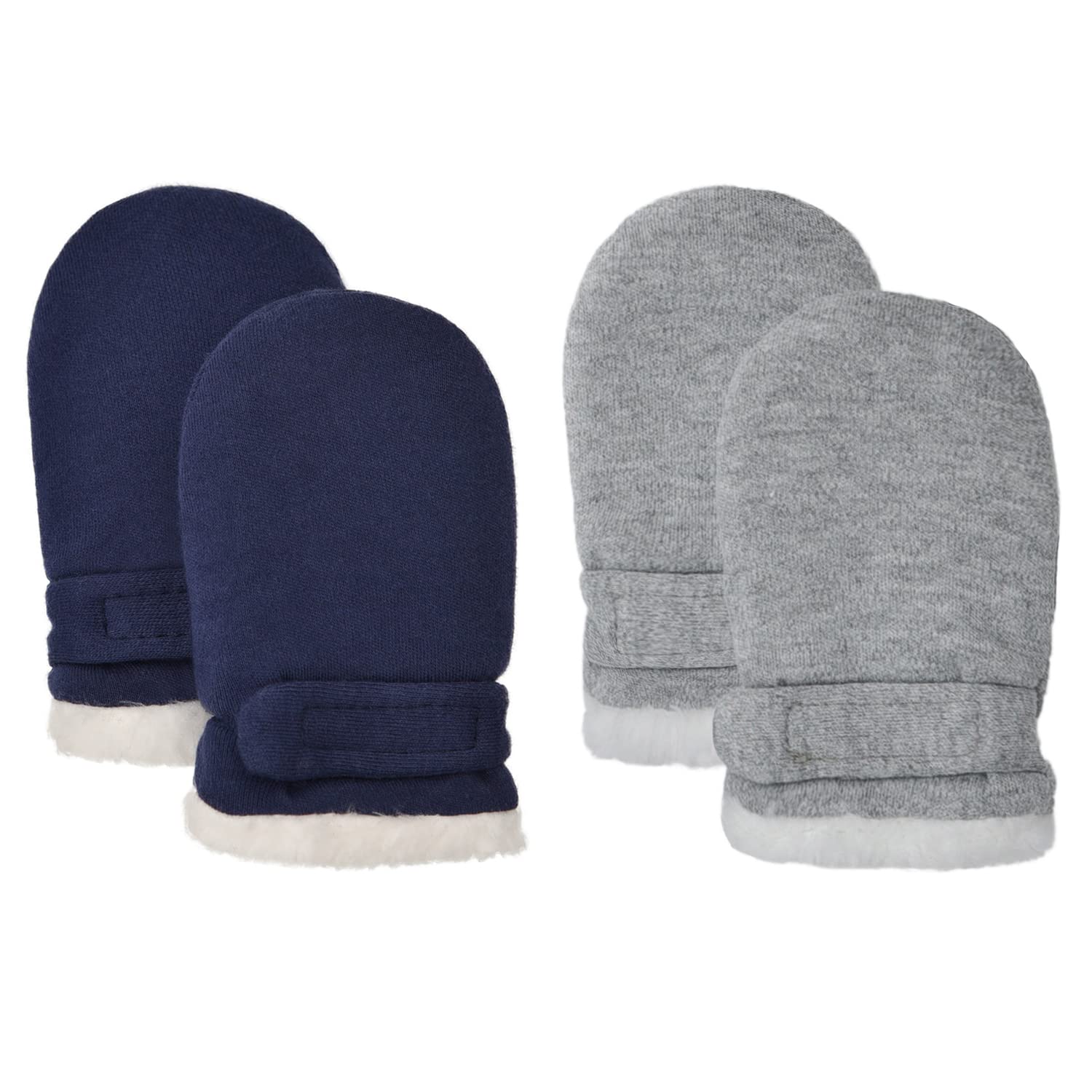 Baby Winter Mittens Adjustable Easy-On Newbron Warm Gloves Sherpa Lined Fleece Infant Mittens Winter for Boy Girl (Navy/Grey)