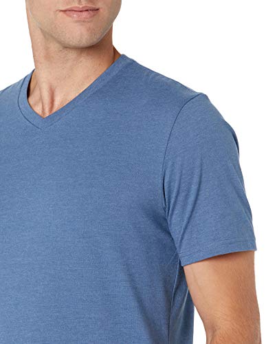 Amazon Essentials Men's Slim-Fit Short-Sleeve V-Neck T-Shirt, Pack of 2, Black/Navy Heather, Large