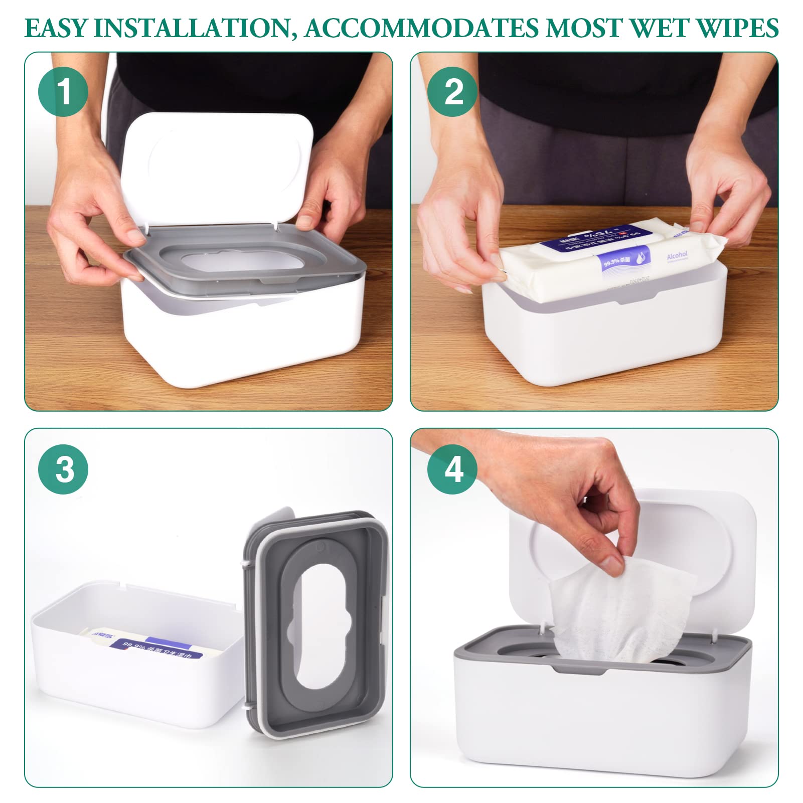 Baby Wipes Dispenser,Baby Wipes Case Holder Keeps Diaper Wipes Fresh Non-Slip Wipe Container Three-Layer Seal Design