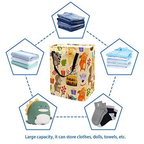 Birthday Cake Gifts and Animals Print Collapsible Laundry Hamper, 60L Waterproof Laundry Baskets Washing Bin Clothes Toys Storage for Dorm Bathroom Bedroom