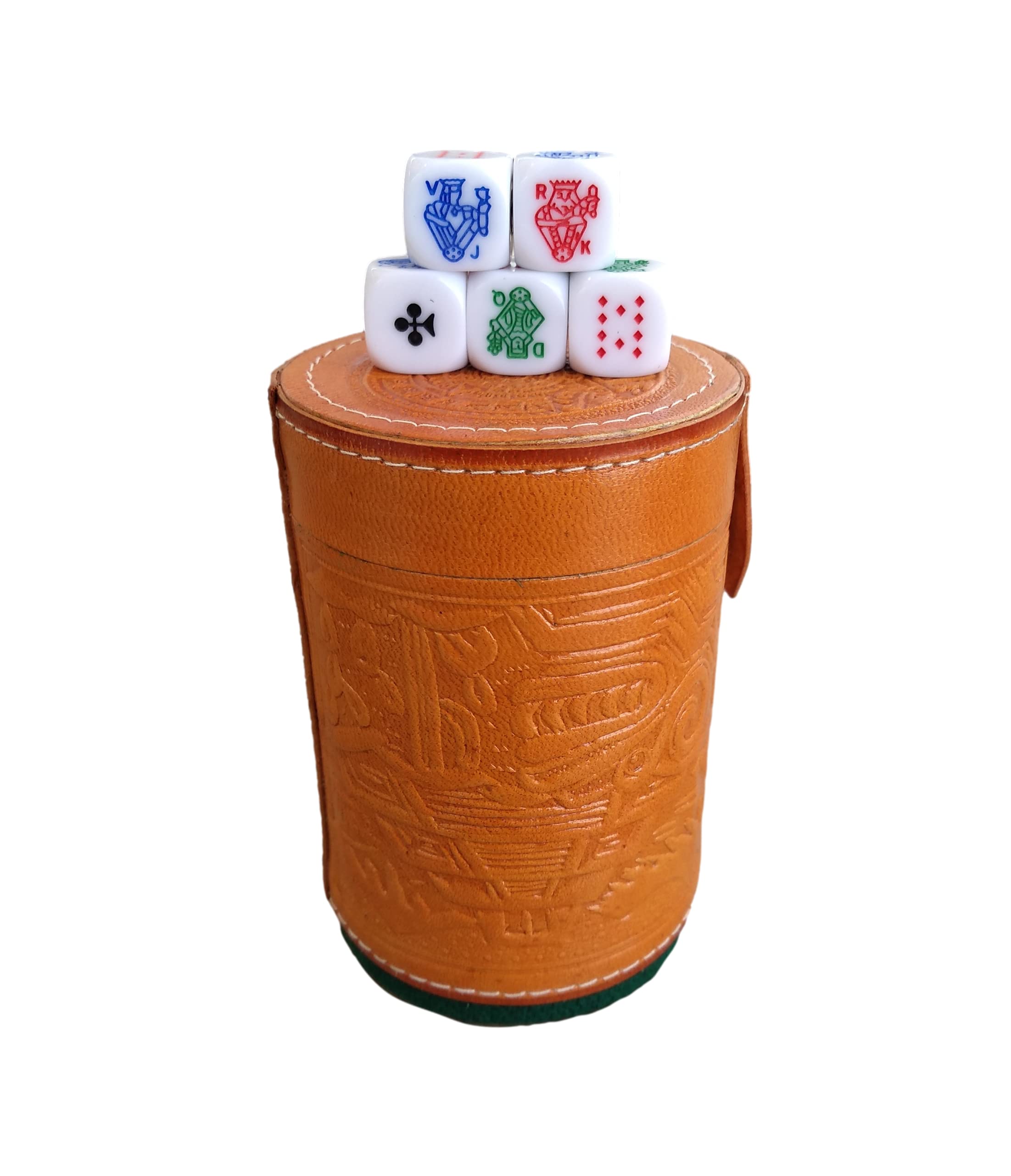 Cup Poker dice Game Set with Cup Leather Lined (cubilete)…Honey