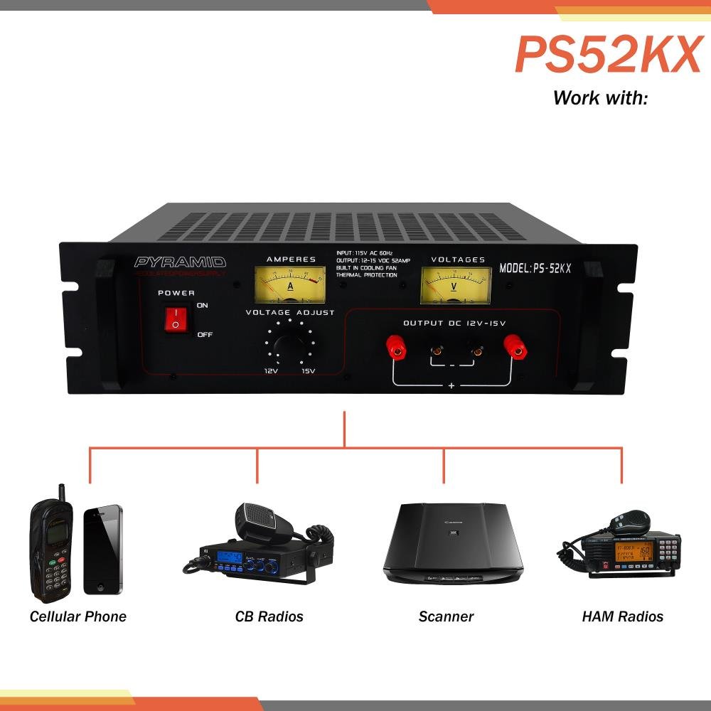 PYRAMID PS52KX 46 Amp Power Supply with Built-In Cooling Fan, 21.18, 7.95