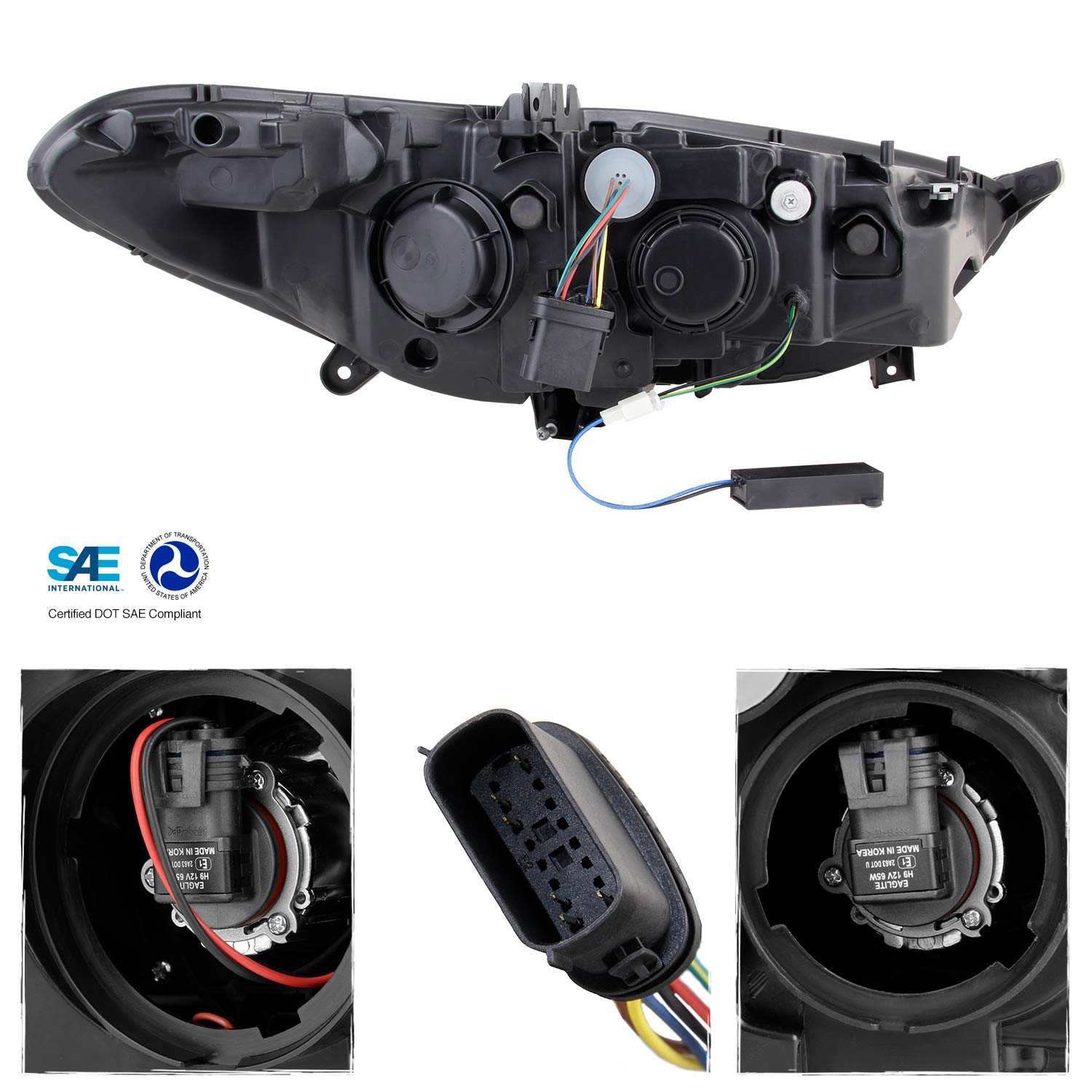 AKKON - For 2013-2016 Ford Fusion LED DRL Chrome Bezel Dual Projector Headlight Switchback Signal Lamp Assembly Left + Right