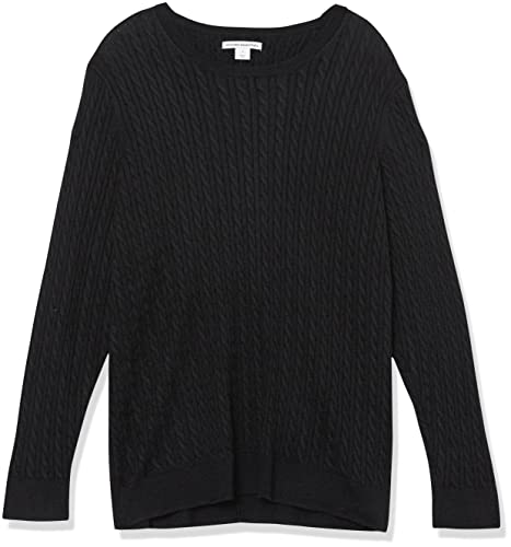 Amazon Essentials Women's Lightweight Long-Sleeve Cable Crewneck Sweater (Available in Plus Size), Black, 3X