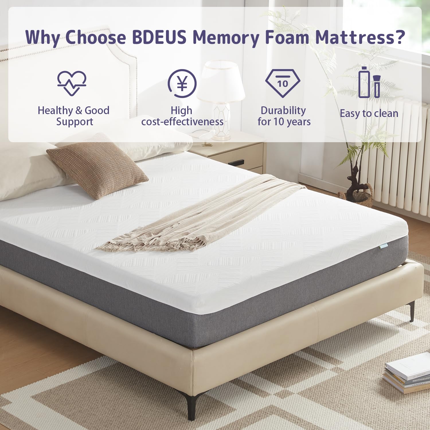 BDEUS Full Mattress, 10 inch Gel Memory Foam Full Size Mattress for Cool Sleep & Pressure Relief, Medium Firm Bed Mattresses, Bliss