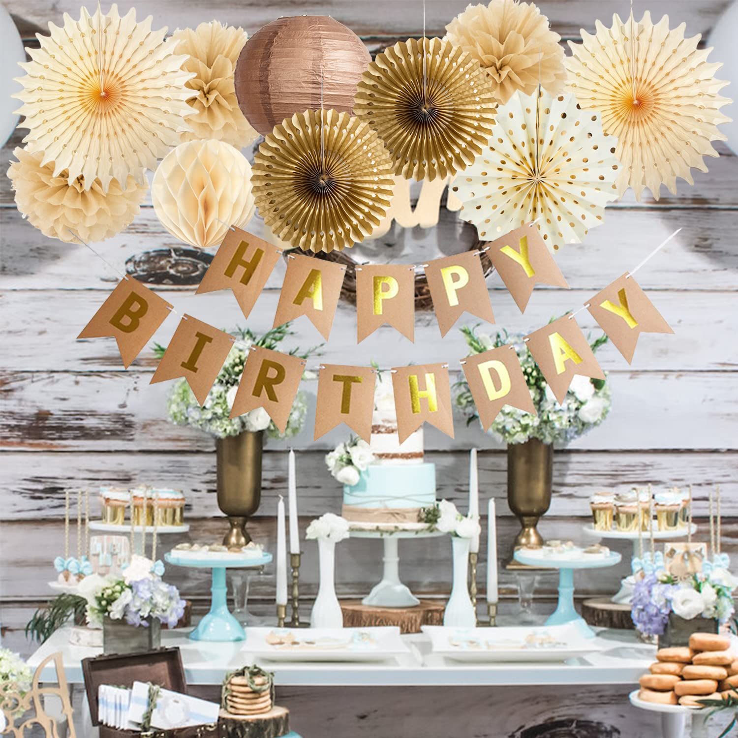 Brown Party Decorations Cream Tan Brown Rustic Natural Birthday Decorations Paper Fans Tissue Paper Pom Poms Rustic Wedding Baby Shower Birthday Party Decoration