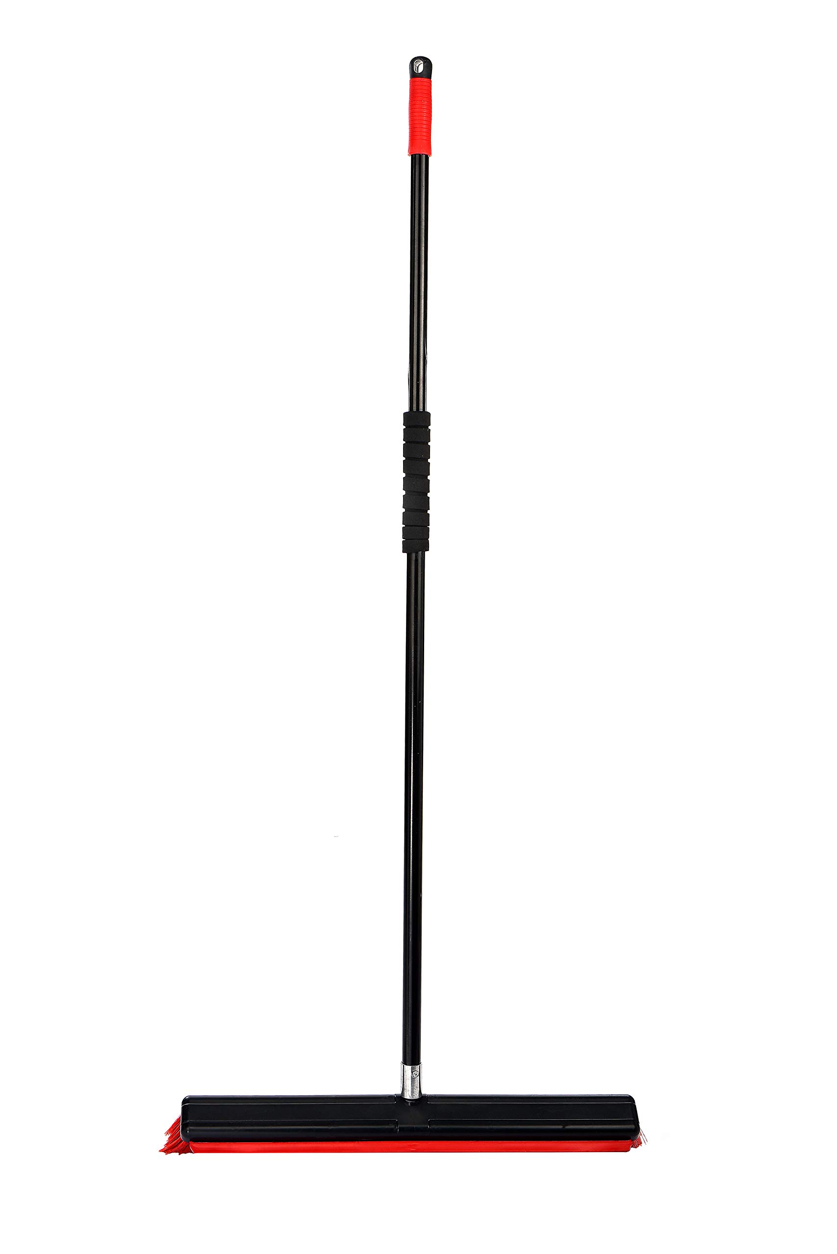 Alpine Industries 2-in-1 Smooth-Surface Squeegee Push Broom - Heavy Duty Long Handle Sweeper - Wide Cleaner Head with Softer Durable Bristles (3-Pack)