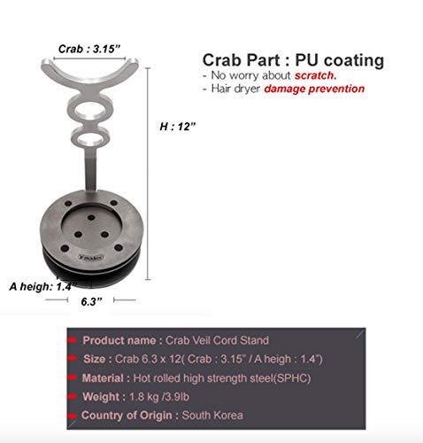 Supersonic Hair Dryer Premium Stand Holder ( Crab part : PU Coating) with Veil Cord Stand Organizer arrangement, Invisible Wire Storage Bathroom & Bedroom Stand Holder [Upgrade]