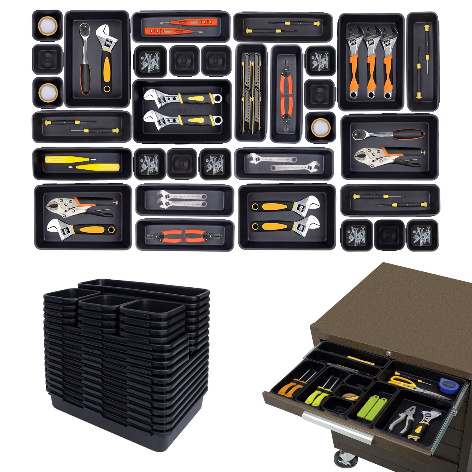 AUTSCA 32-Pack Tool Box Organizer and Storage,Workbench and Cabinets,Tool Organizers Tool Tray Divider, Toolbox Accessories,Toolbox drawer organizer set for drawer cabinet parts hardware box storage