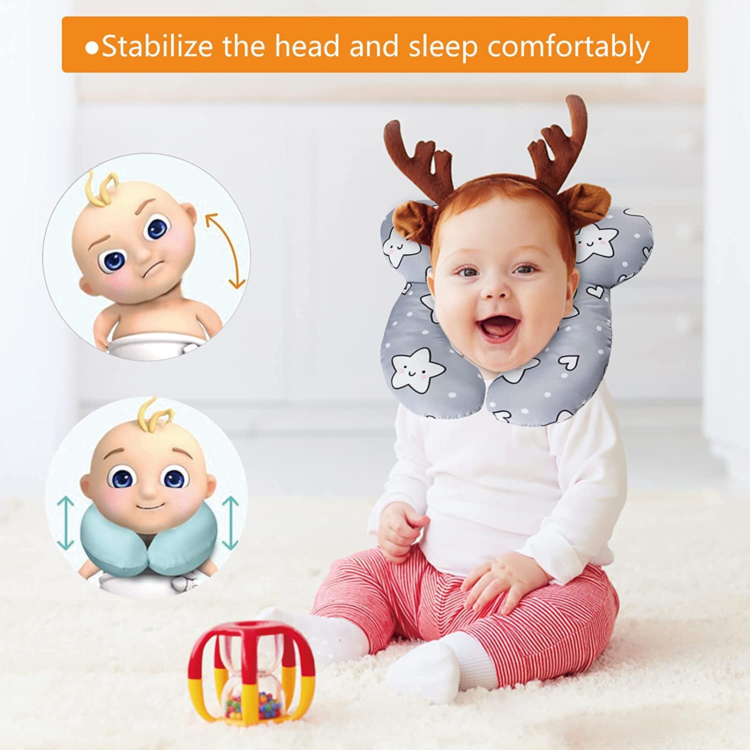Baby Travel Pillow, Toddler Comfortable Sleeping Headrest, Infant Head and Neck Support Cushion for Car Seat,Travel and Stroller