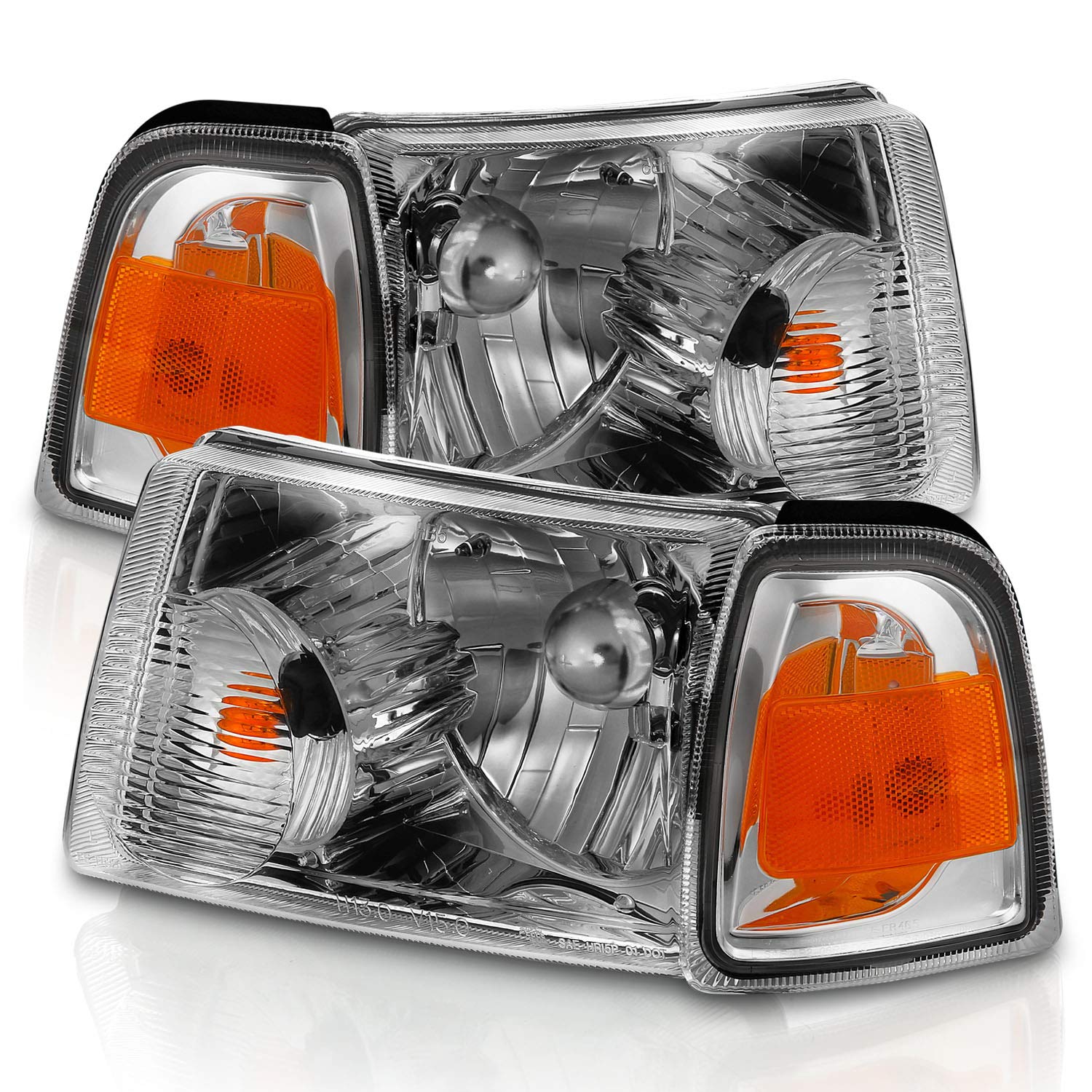 AmeriLite for 2001-2011 Ranger Pickup Truck Chrome Factory Style OE Fitment Replacement Headlights Assembly w/o Corner Lamp Pair - Driver and Passenger Side
