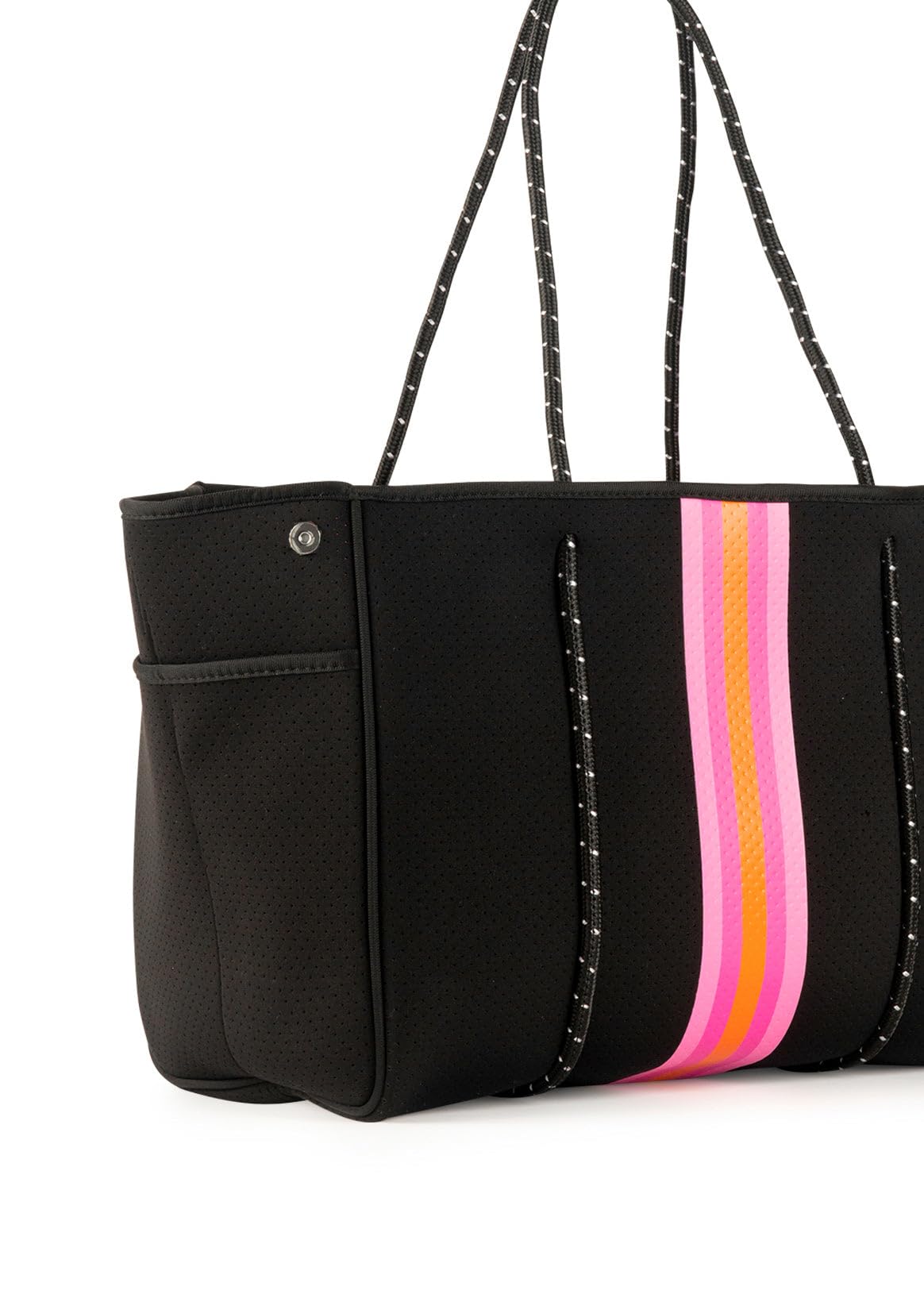 Haute Shore - Greyson Rave Neoprene Tote Bag w/Zipper Wristlet Inside, Black W/Hot Pink Orange