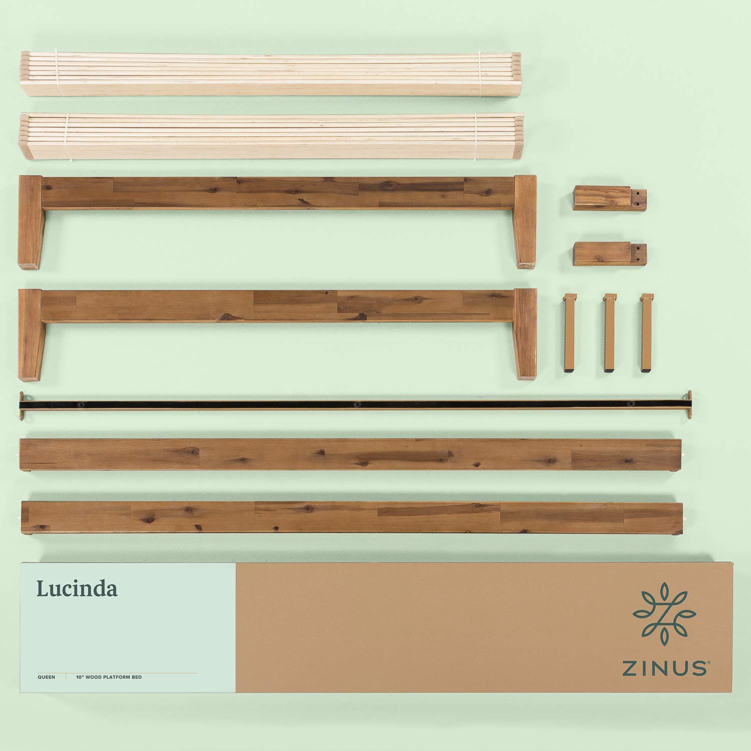 ZINUS Lucinda Wood Platform Bed Frame / No Box Spring Needed / Solid Wood Foundation with Wood Slat Support / Easy Assembly, King, 74.7"L x 38.2"W x 10"H