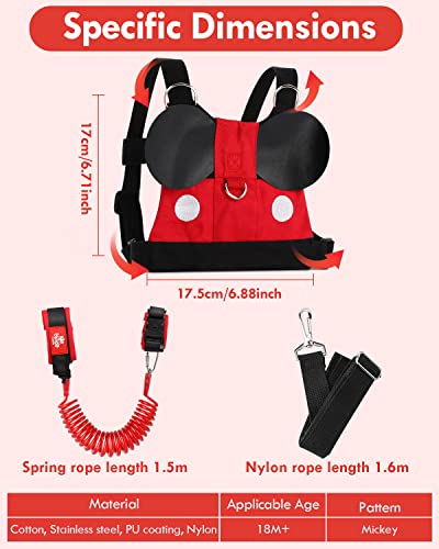 Lehoo Castle Toddler Leash for Walking, Baby Leashes for Toddlers Boys 4-in-1, Kid Harness with Leash, Child Safety Leash Anti Lost Wrist Link (Mickey)