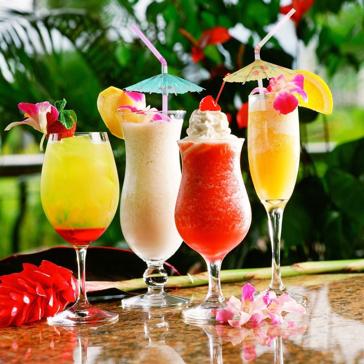 ALINK 100 Pcs Umbrella Drink Straws, Plastic Fancy Cocktail Straws, Tropical Luau Party Straws for Hawaiian/Birthday/Pool Party Decorations