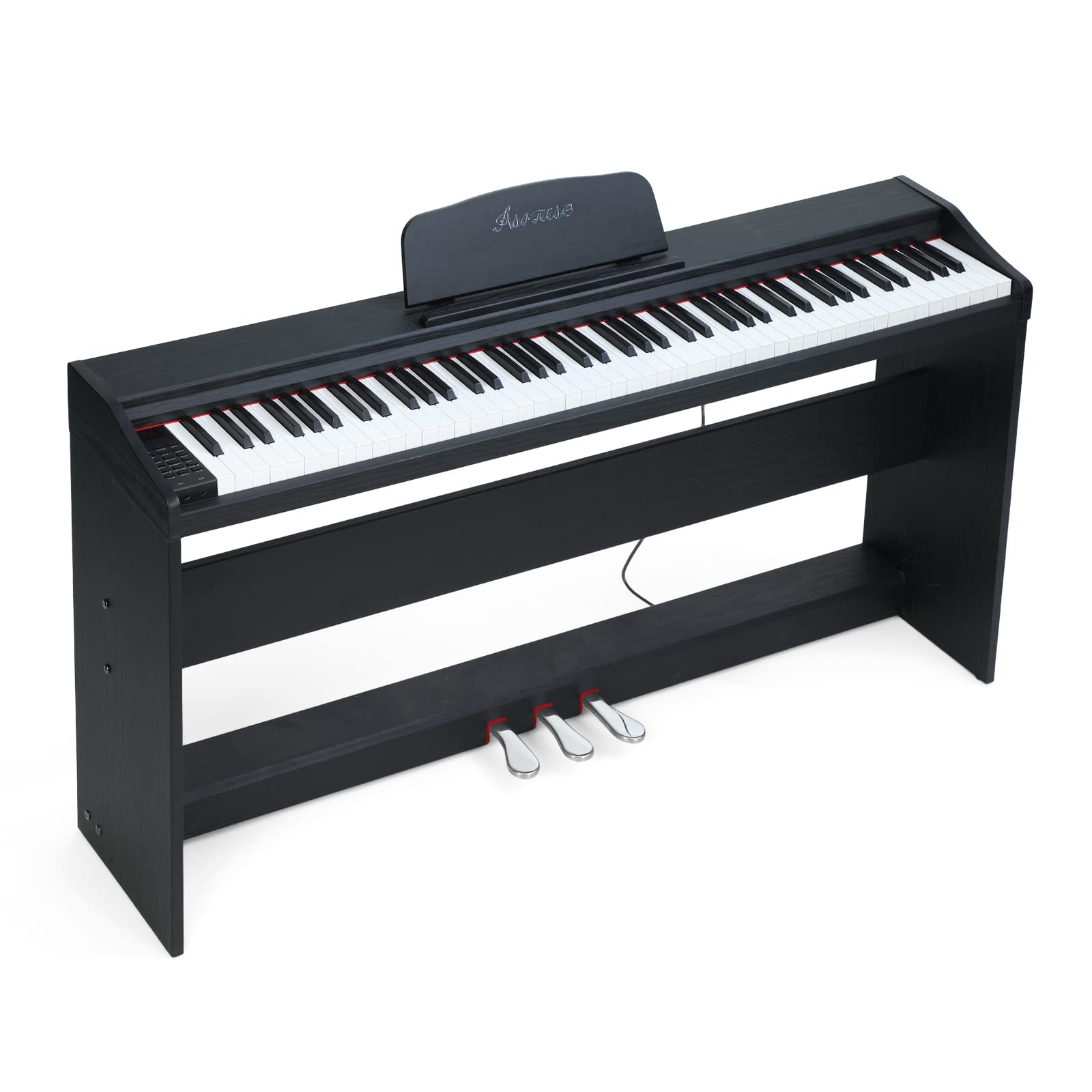 Asmuse 88 Key Digital Piano, Full Size Semi Weighted Electric Piano Keyboard With Furniture Stand/Triple Pedals/Power Supply